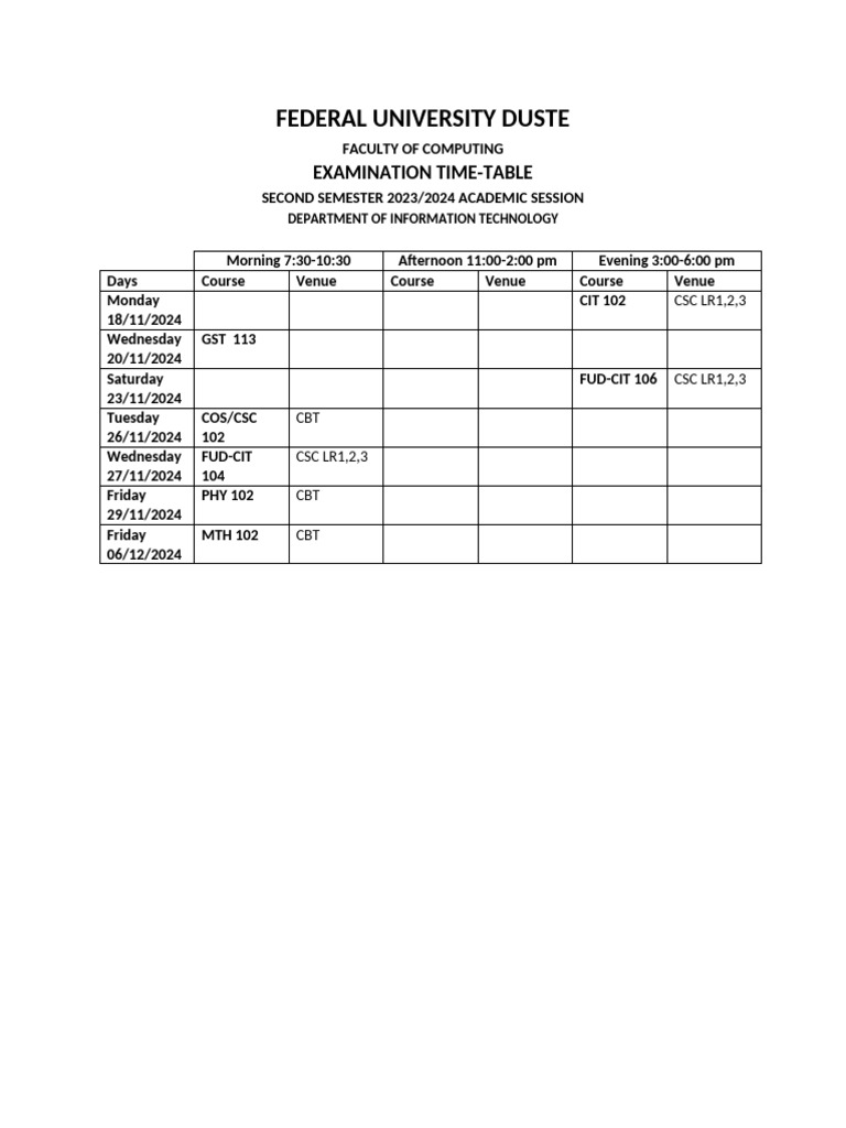 Information Technology Time-Table | PDF