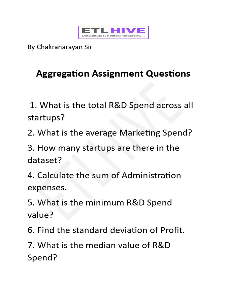 Aggregation Assignment Question_50Startups | PDF