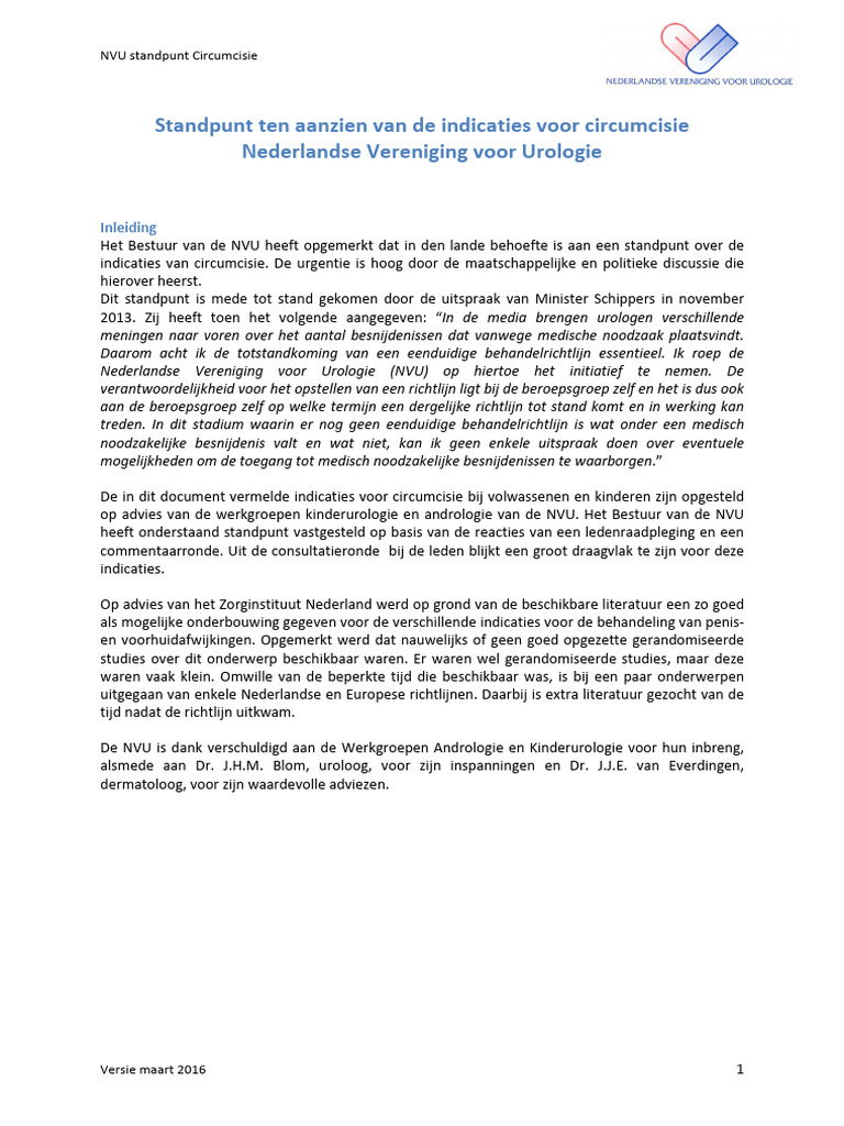 Standpunt Circumcisie Definitief Maart 2016 - NVU | PDF