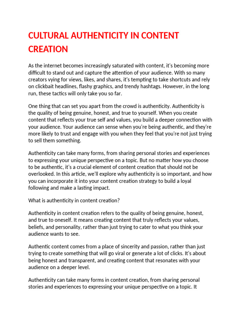 Cultural Authenticity in Content Creation | PDF | Storytelling ...