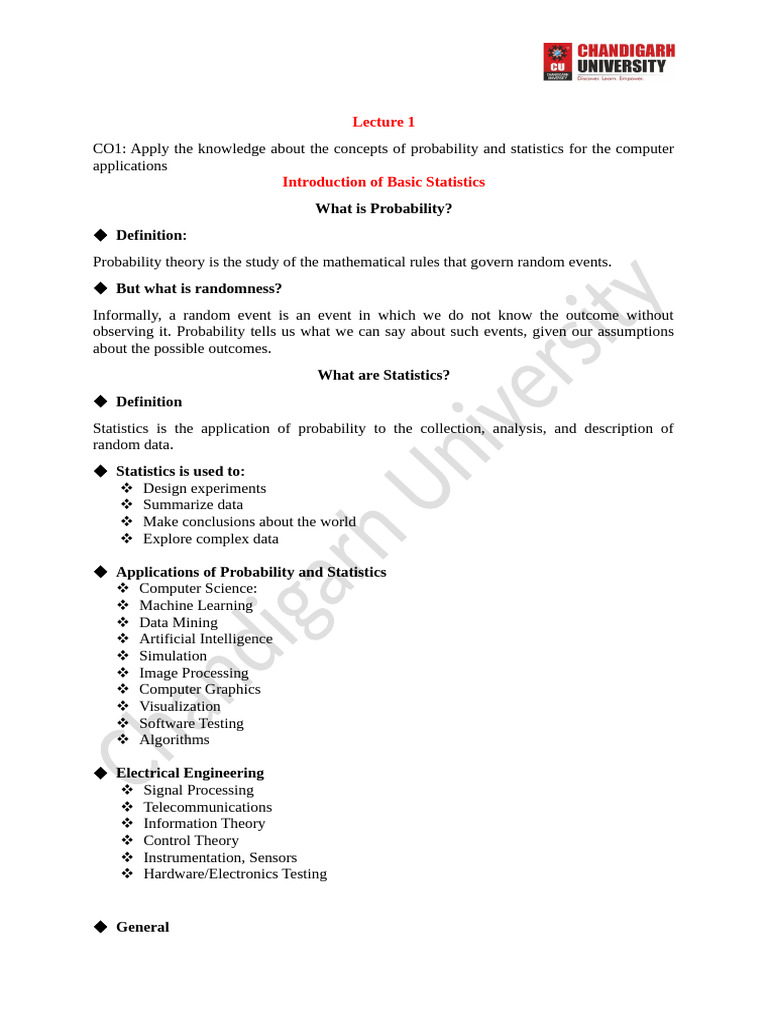 Lecture 1 (Basic Introduction) | PDF | Statistics | Probability