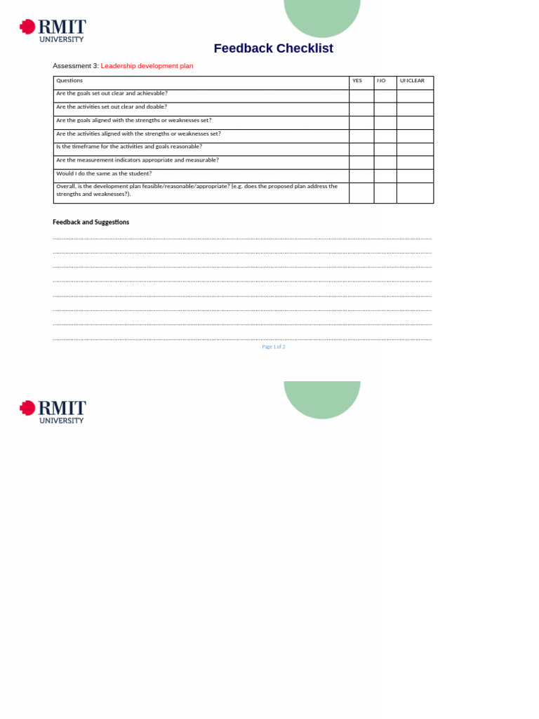 A3 Feedback Check List | PDF