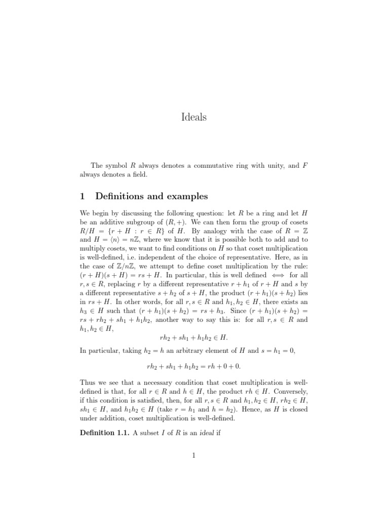 04_ideals | PDF | Ring (Mathematics) | Group (Mathematics)