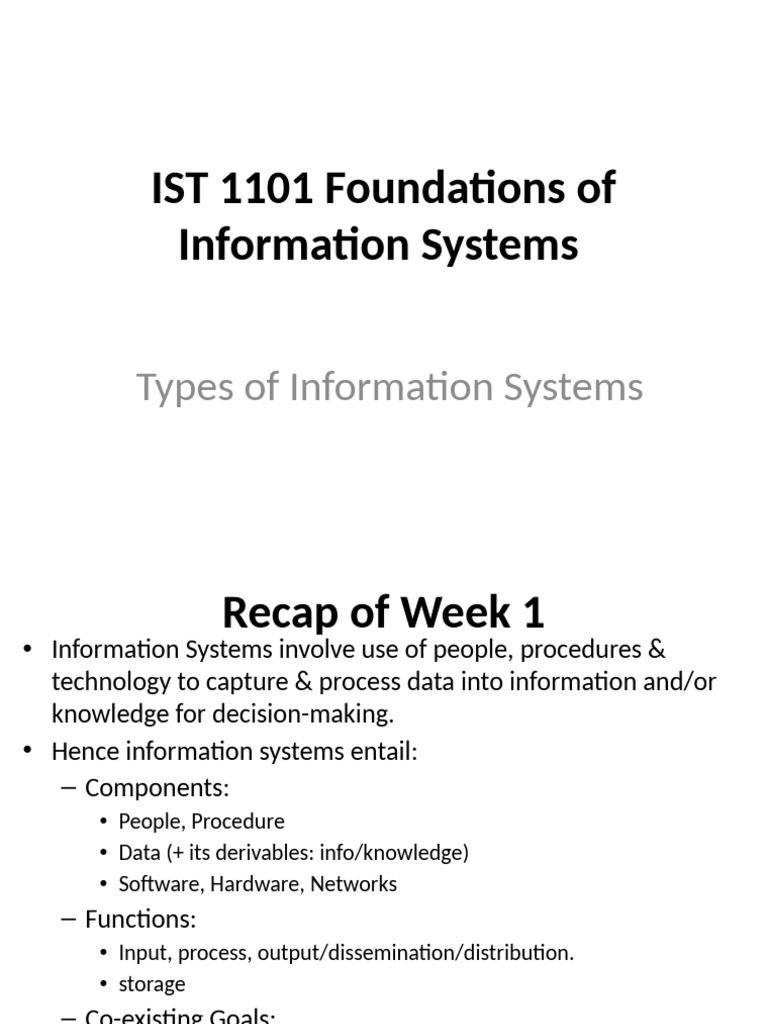 Week 2 - IST 1101 Notes-Types of Information Systems | PDF ...