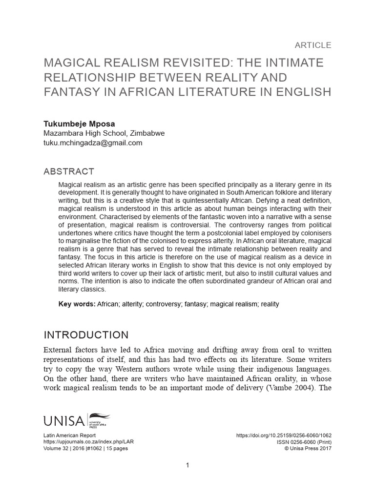 Mposa 2016 Magical Realism Revisited The Intimate Relationship Between ...