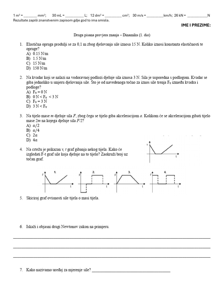 Dinamika 1. Dio - primjer ispita | PDF