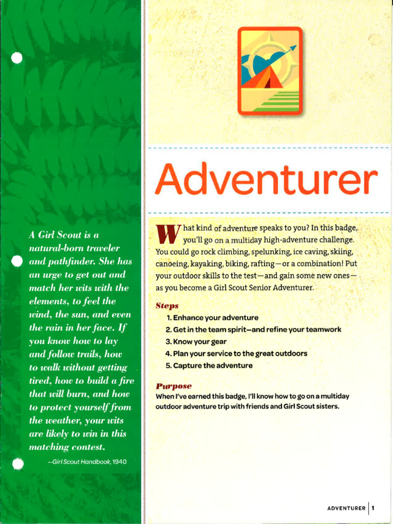 Girl Scout Senior Adventurer Badge Requirements | PDF