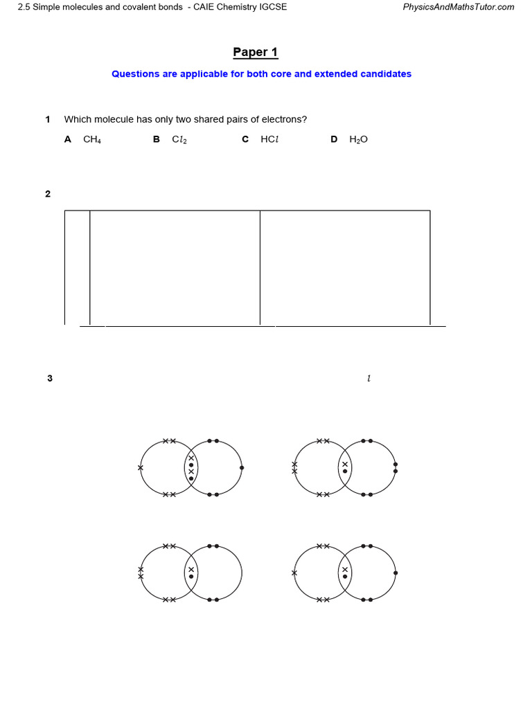Covalent Bonds and Simple Molecules Quiz | PDF | Chemical Bond ...