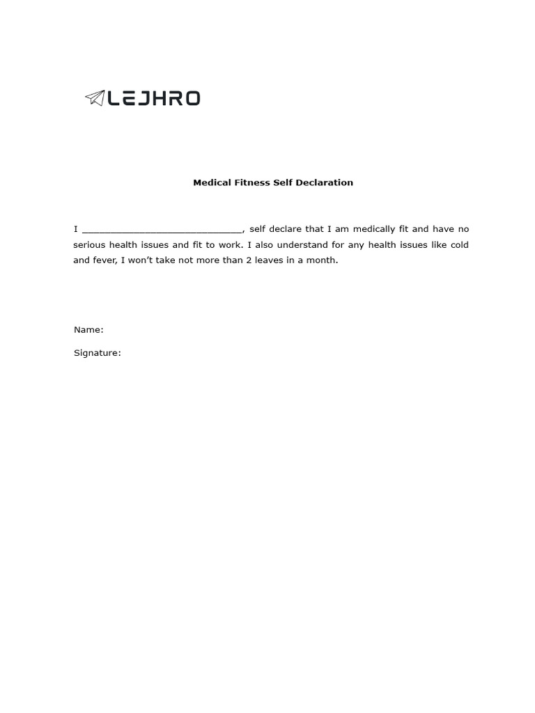 Medical-Fitness Self Declaration | PDF