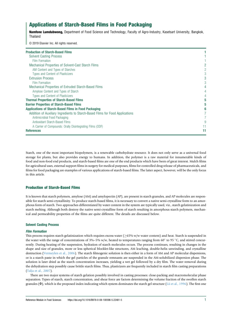 Applications of Starch-Based Films in Food Packaging | PDF | Starch ...