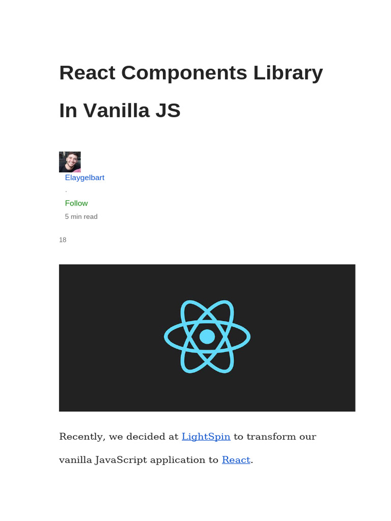 React Components Library in Vanilla JS | PDF | Java Script | Document Object Model