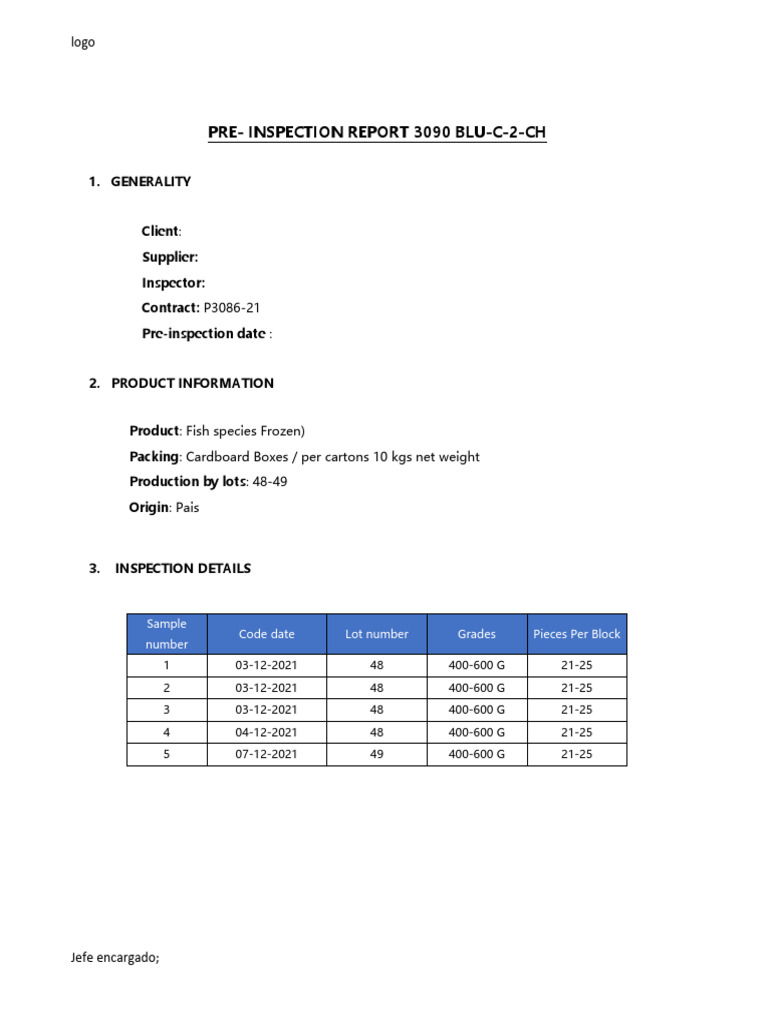 Inspection Report Example | PDF | Packaging And Labeling