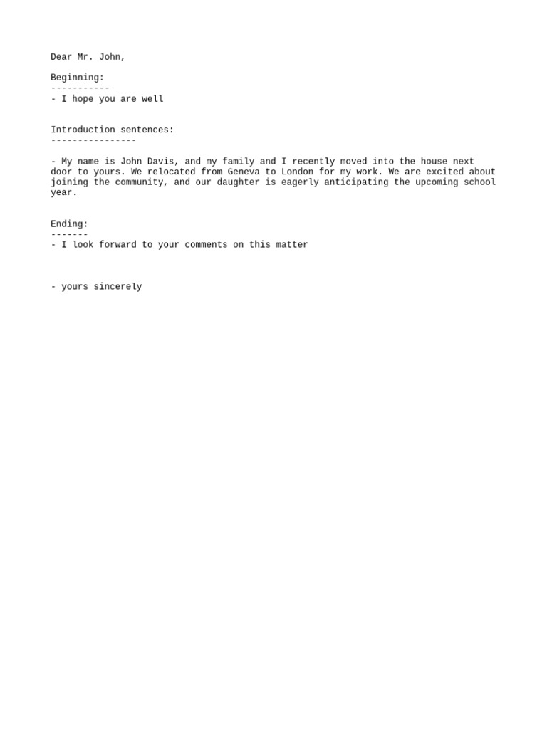 New Neighbors Introduction Letter | PDF