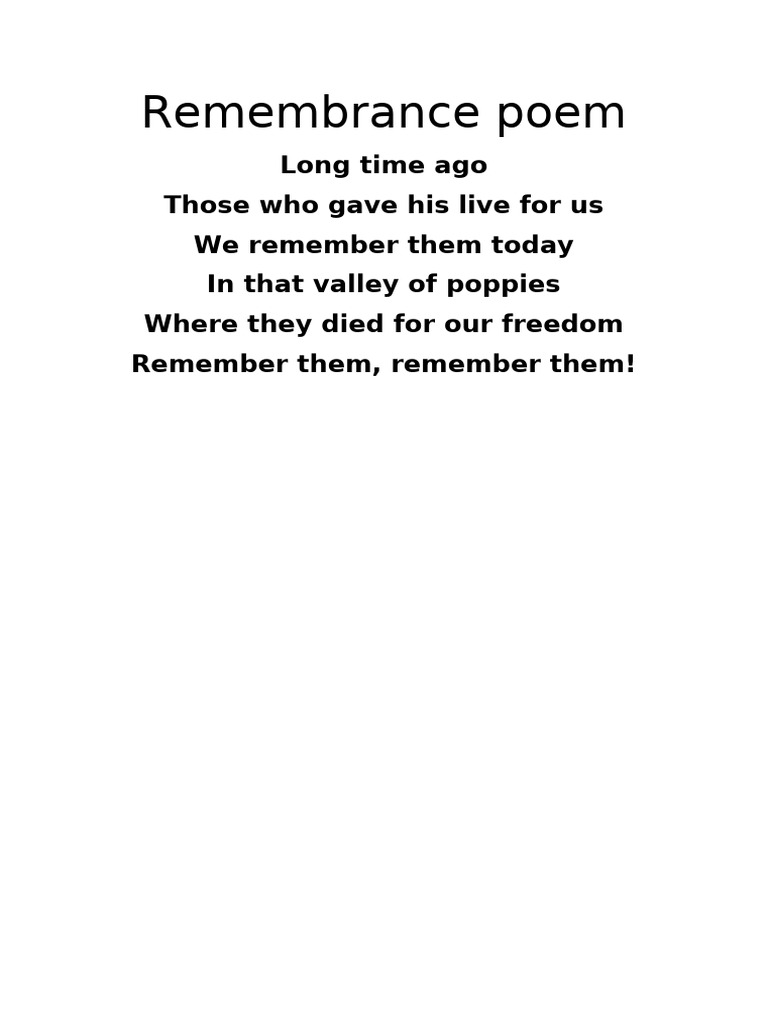 Remembrance Day Poem | PDF
