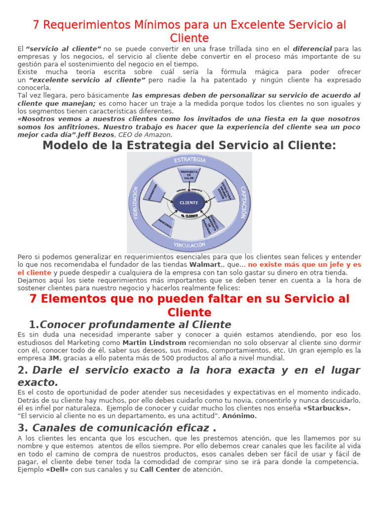 7 Requerimientos Mínimos para Un Excelente Servicio Al Cliente | PDF ...