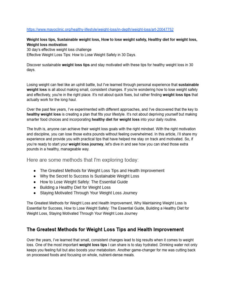 Sustainable Weight Loss Guide | PDF | Dieting | Healthy Diet