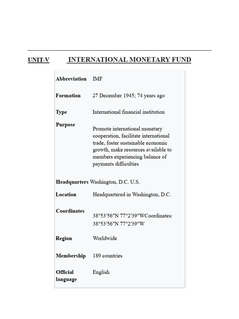 Unit 5 Int. Trade (IMF) | PDF | International Monetary Fund | Special ...