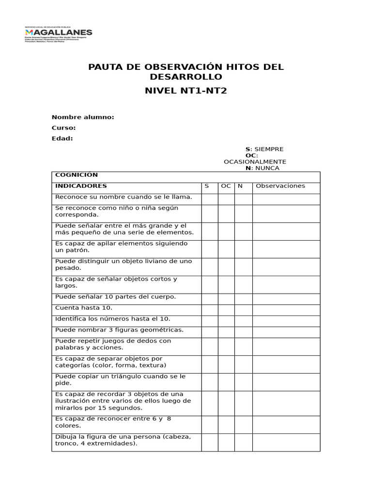 Pauta observaciÃ²n- NT1-NT2 Ps. | PDF | Adultos