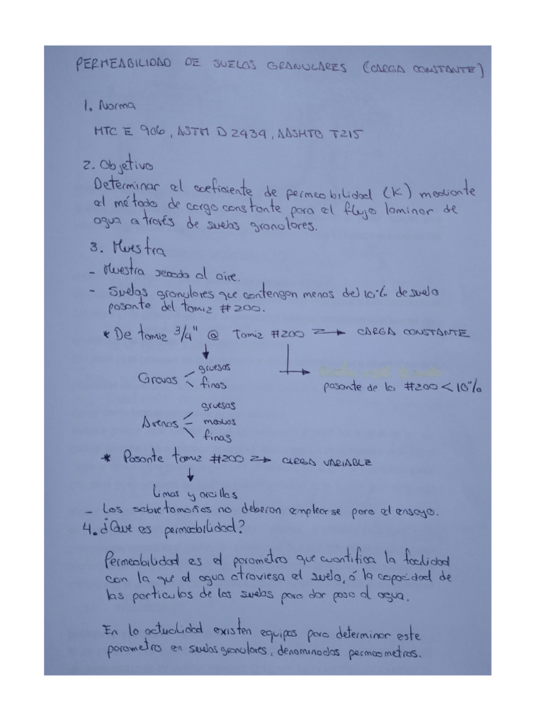 1. Clase virtual Permeabilidad de suelos granulares (Carga constante) | PDF