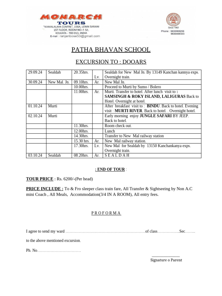 Patha Bhavan School Dooars Excursion 2024 | PDF