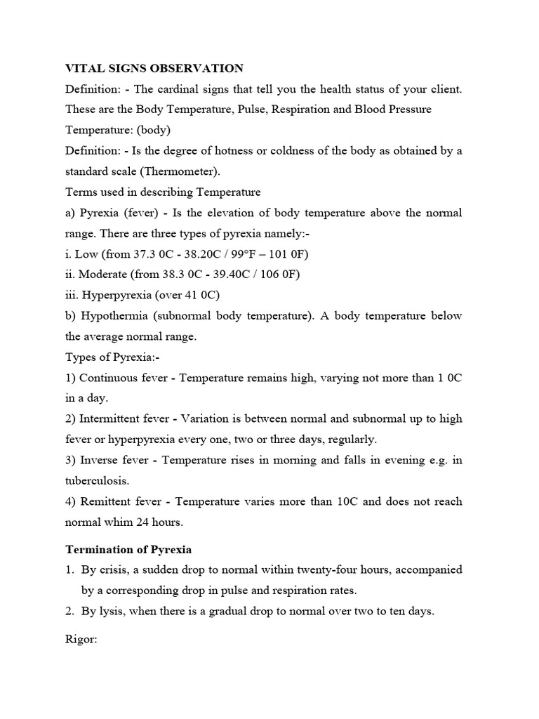 Vital Signs Observation | PDF | Pulse | Blood Pressure