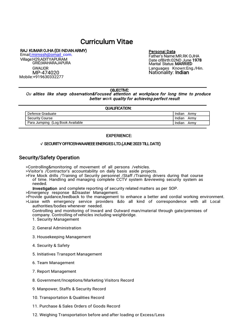 CV Security officer | PDF | Firefighting