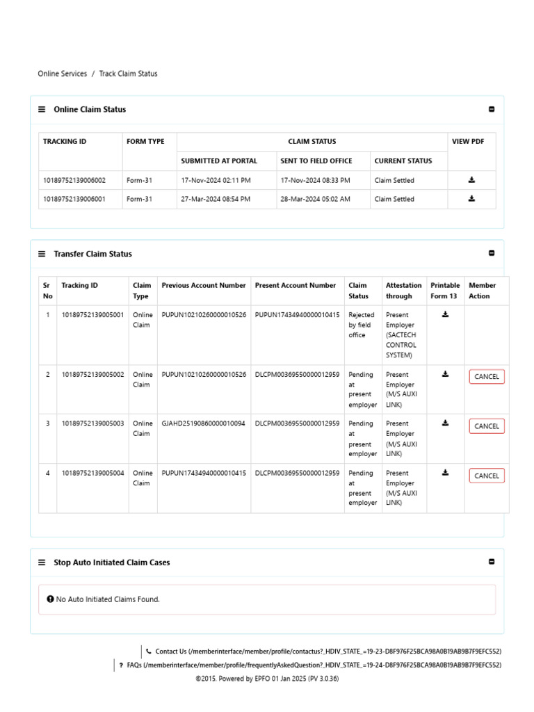 PF Form 13 Claim Status Overview | PDF | Employee Benefits | Social ...