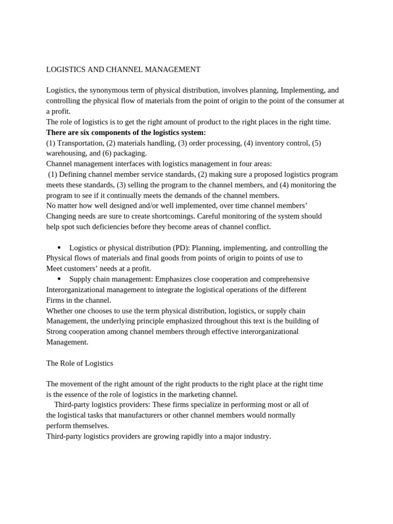 Logistics & Channel Management Guide | PDF | Logistics | Warehouse
