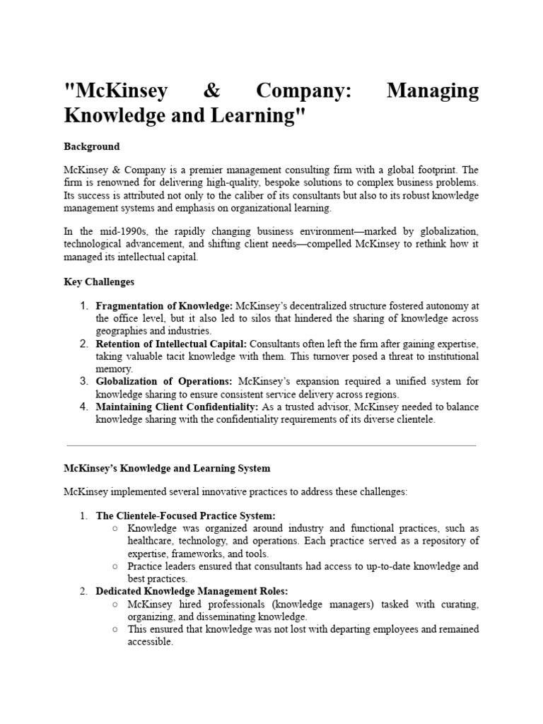 McKinsey's Knowledge Management Strategy | PDF | Knowledge Management ...