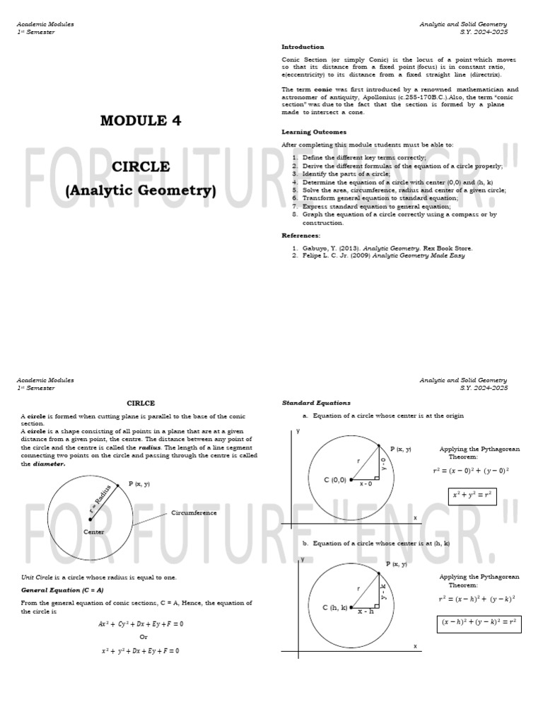 MODULE 4 - Circle (Analytic Geo) | PDF | Circle | Analytic Geometry