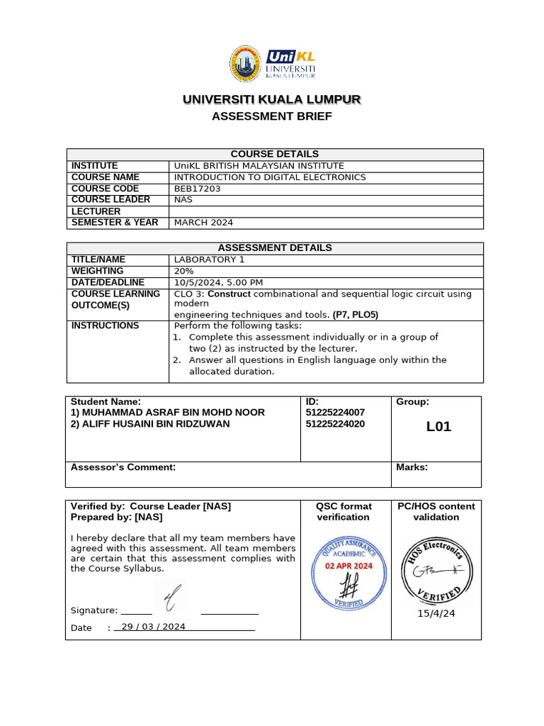 Lab 1 (Simulation) Report | PDF | Logic Gate | Boolean Algebra