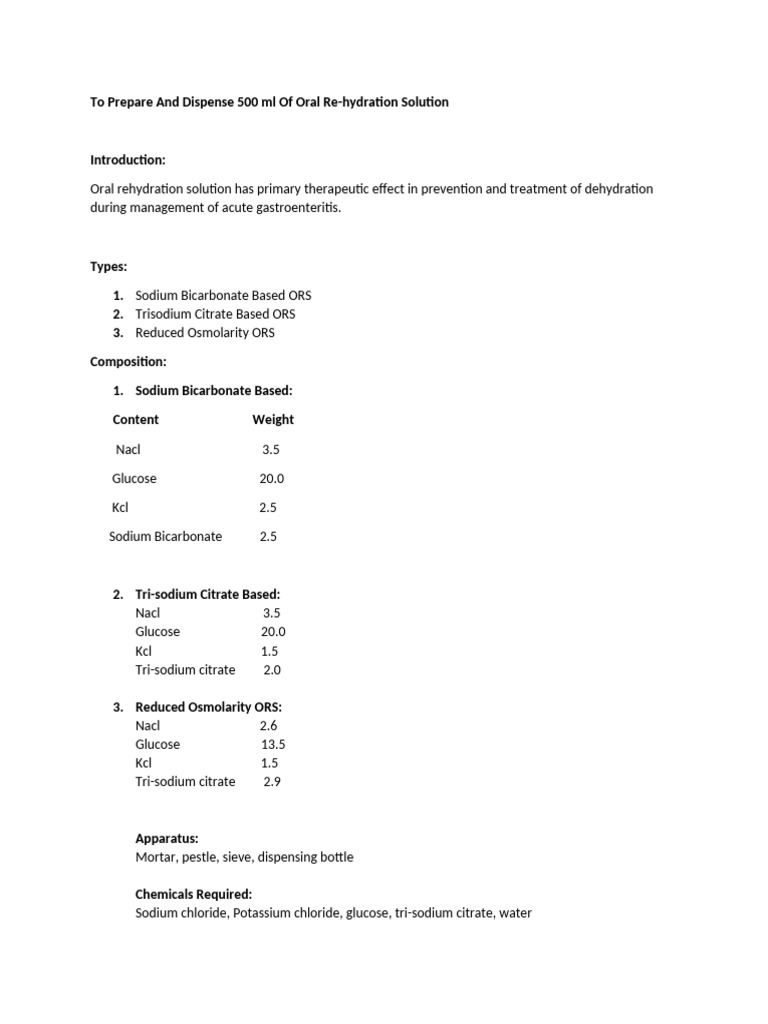 ORS Preparation Guide for 500 ml Solution | PDF
