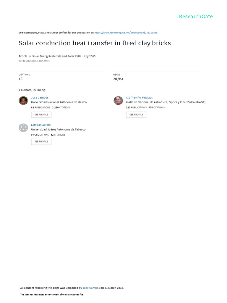 Solar Conduction Heat Transfer in Fired Clay Bricks: Solar Energy ...