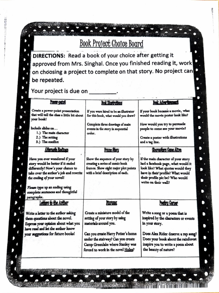 Malakai Lynch - Independent Reading Choice Board | PDF