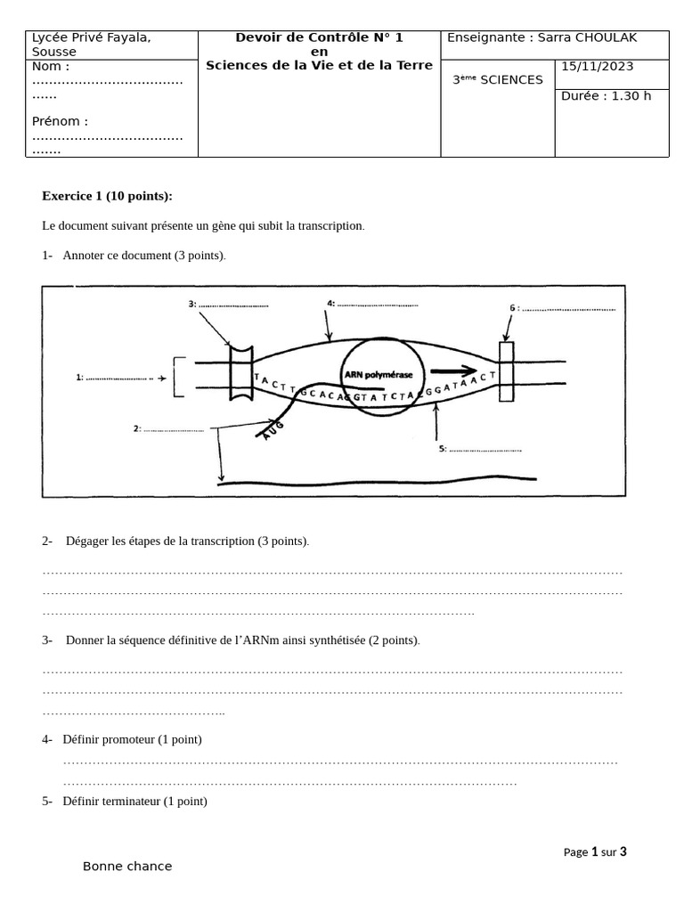 DVcontrole1 - 3ème - SCIENCE | PDF
