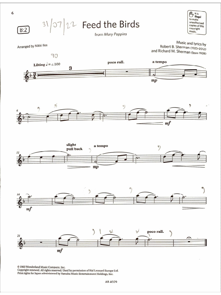 ABRSM 2022 Flute Exam Grade 1 Feed The Birds | PDF