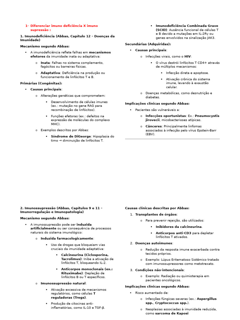 Diferenciar Imuno Deficiência X Imuno Supressão | PDF | Sistema ...