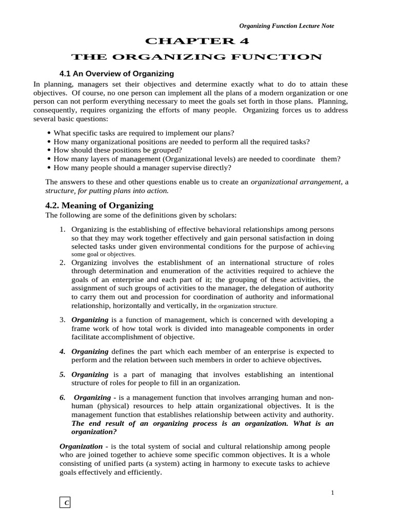Chapter 4 Organizing Final | PDF | Goal | Division Of Labour
