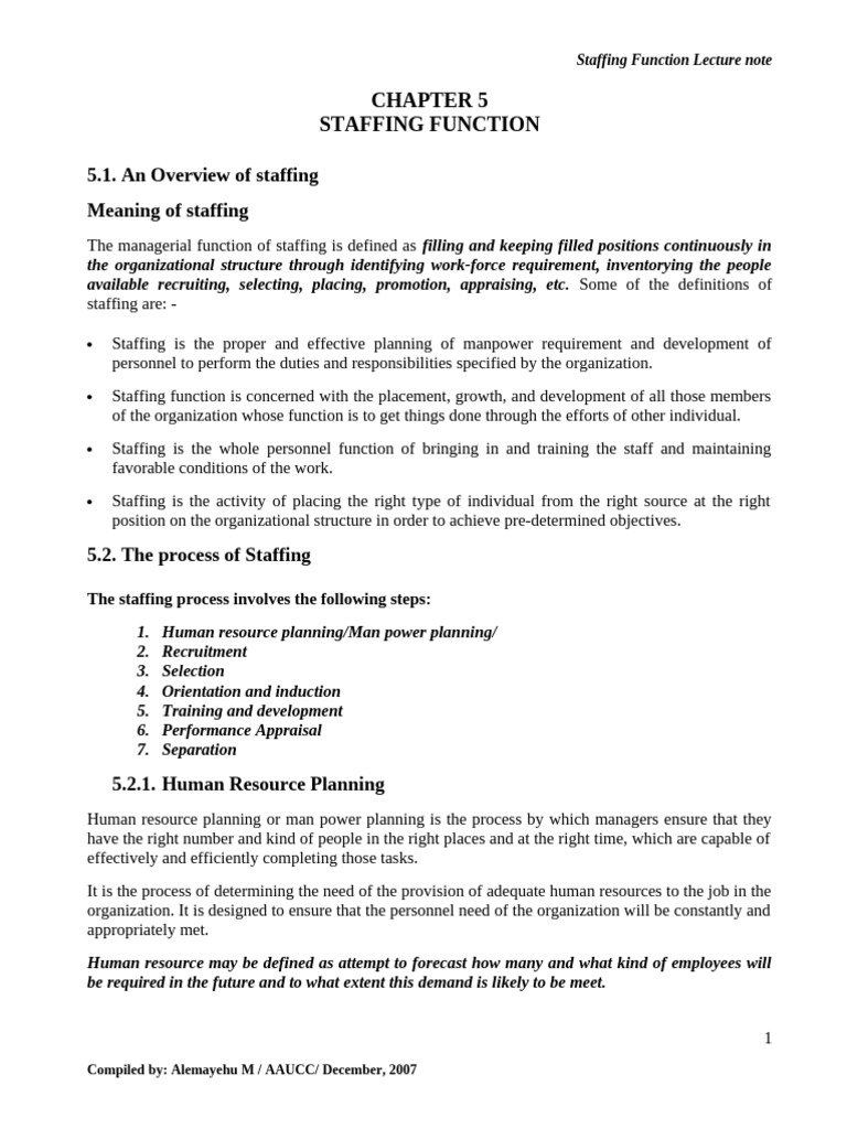 Chapter 5 Staffing Function Final | PDF | Performance Appraisal | Recruitment