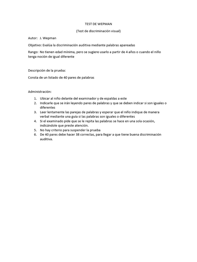 Test de Discriminación Auditiva Wepman | PDF