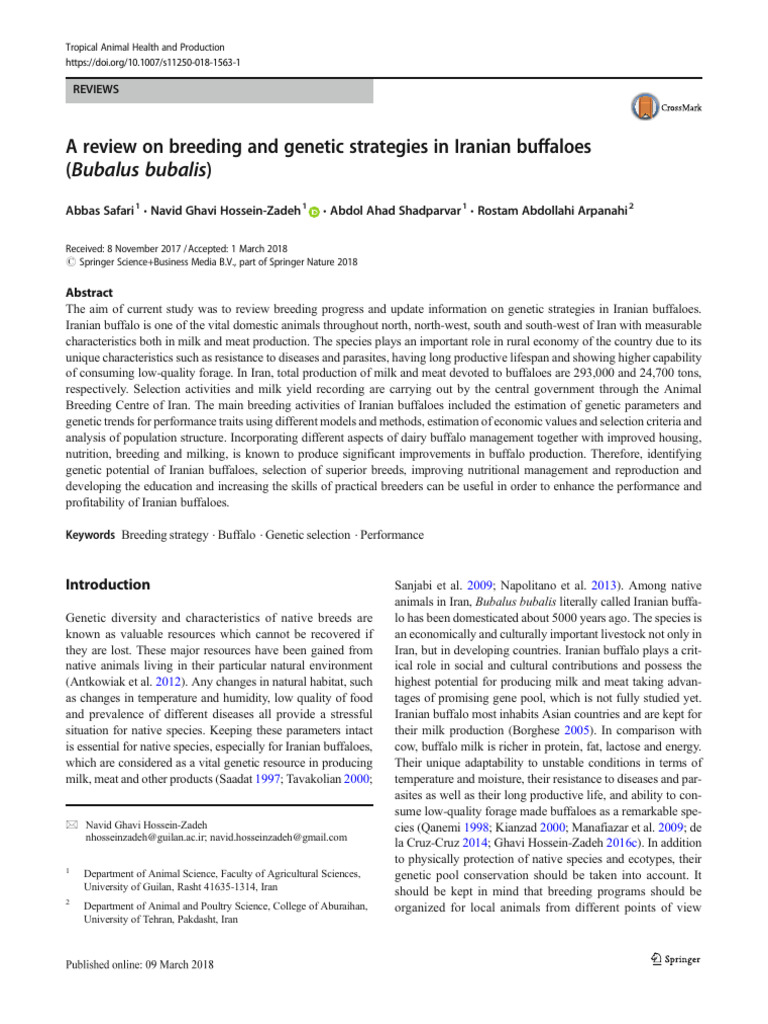 A Review on Breeding and Genetic Strategies in Iranian Buffaloes ...