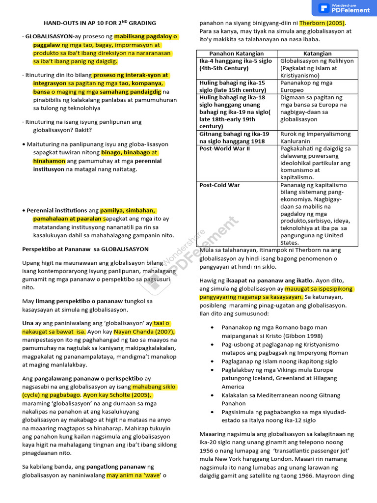 HAND OUTS IN AP 10 FOR 2ND GRADING Tanggal Na Ang DRRM | PDF