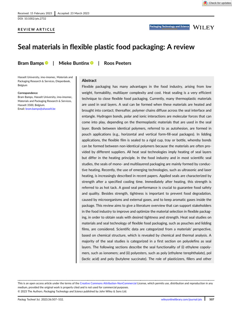 Packag Technol Sci - 2023 - Bamps - Seal materials in flexible plastic ...