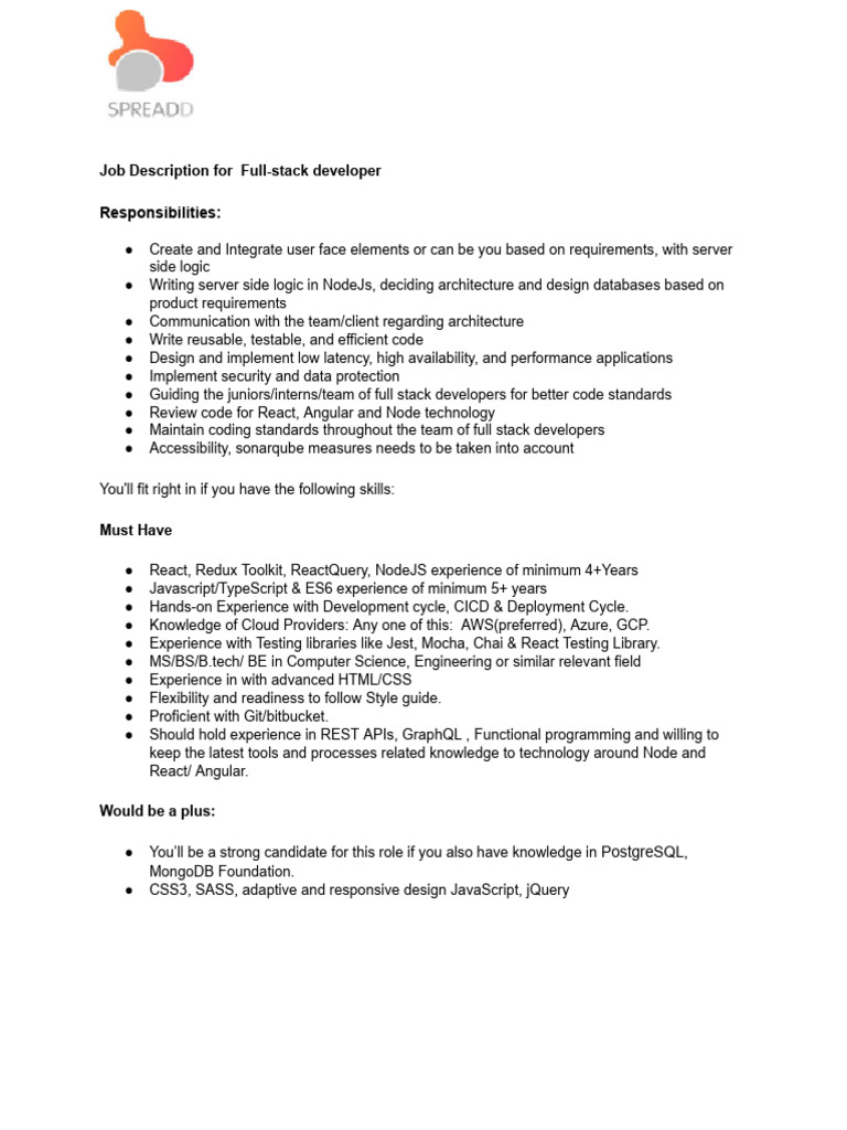 Full-Stack Developer JD 23.05 | PDF | Java Script | Computing