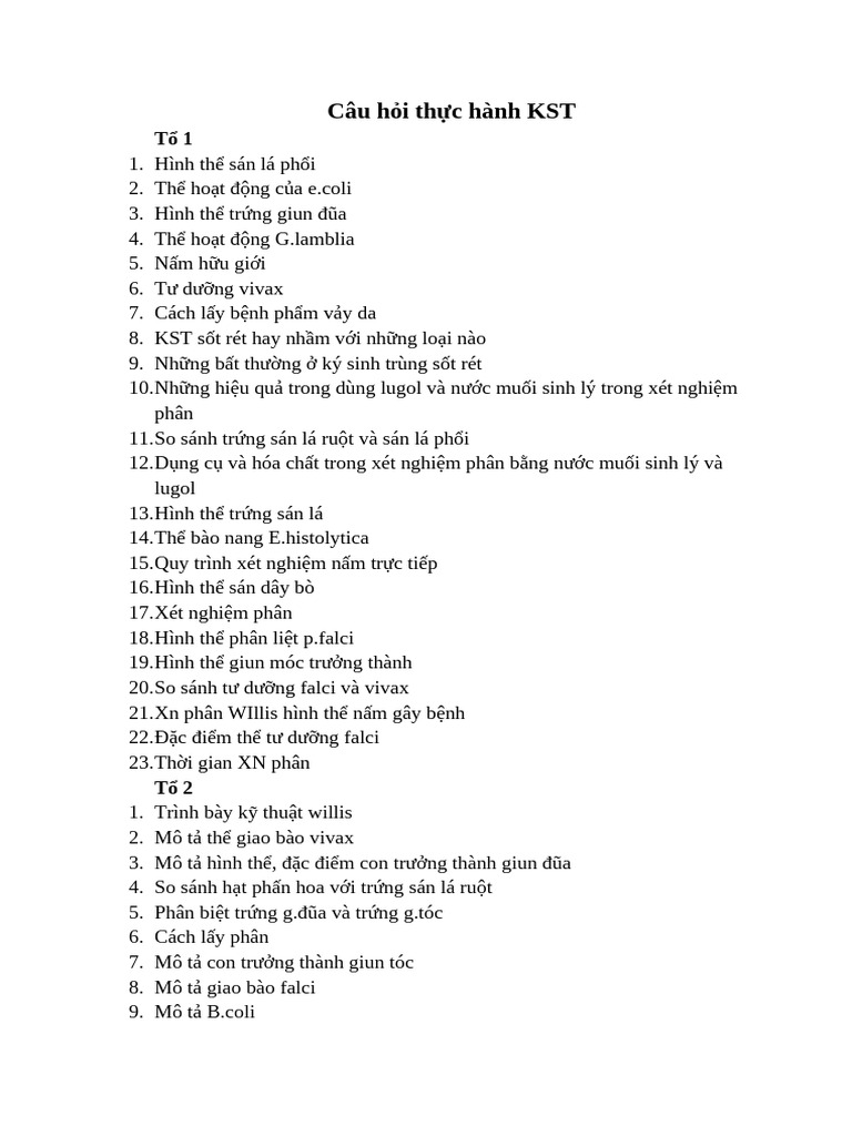 Câu hỏi thực hành KST | PDF