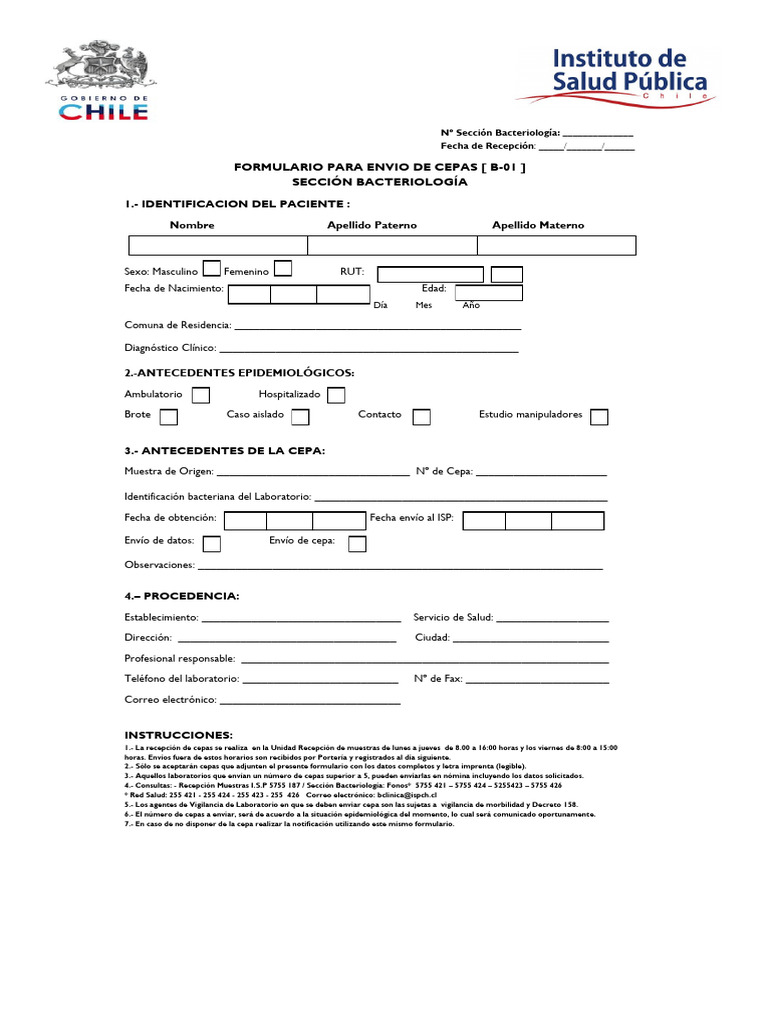 Form - Envio de Cepas - Sec .Bacterio B-01 | PDF | Salud pública | Epidemiología