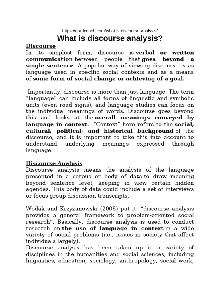 1.Discourse Analysis A | PDF | Discourse | Human Communication