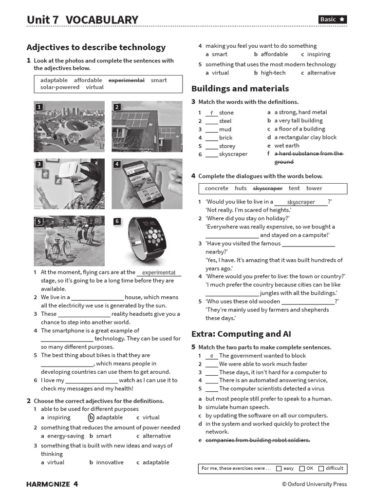 Harmonize 4 TRM Unit 7 Vocab Grammar Worksheets | PDF | Artificial ...