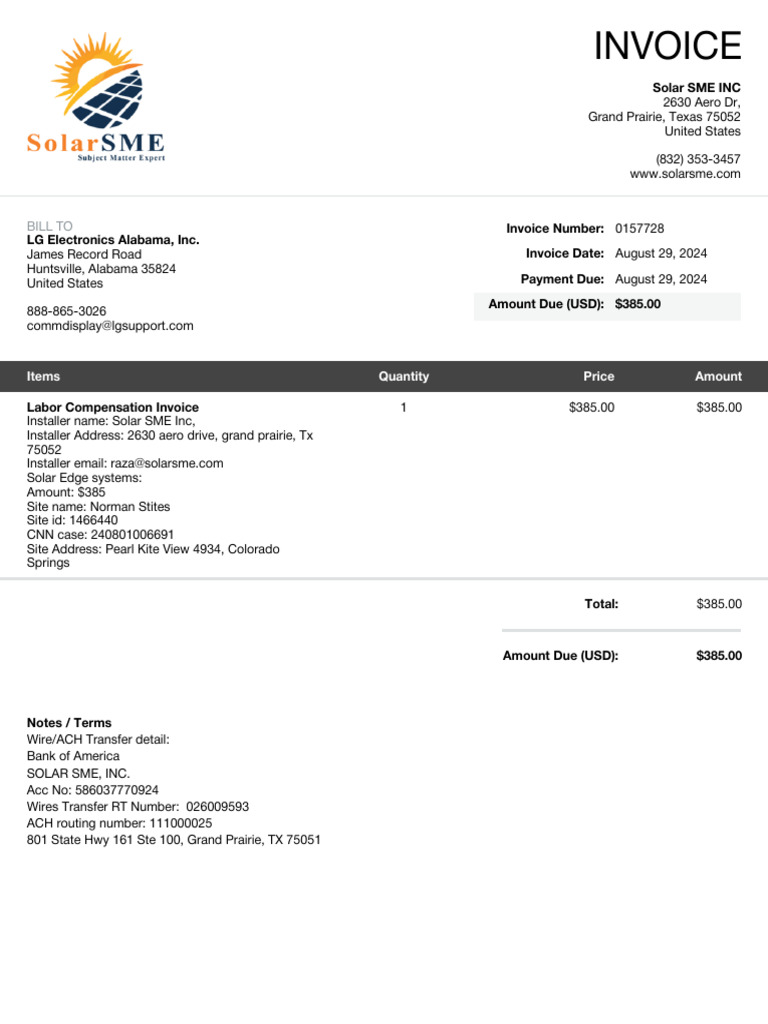 Invoice for LG Electronics | PDF