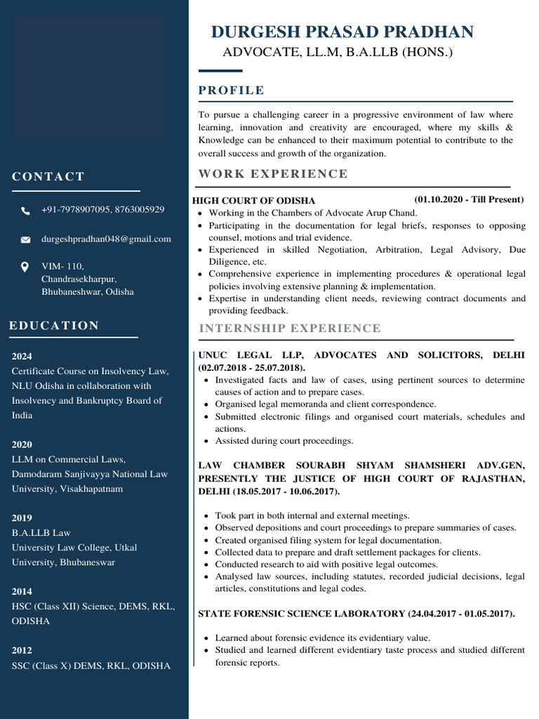 Durgesh Pradhan - CV Resume-2 | PDF | Brief (Law) | Advocate